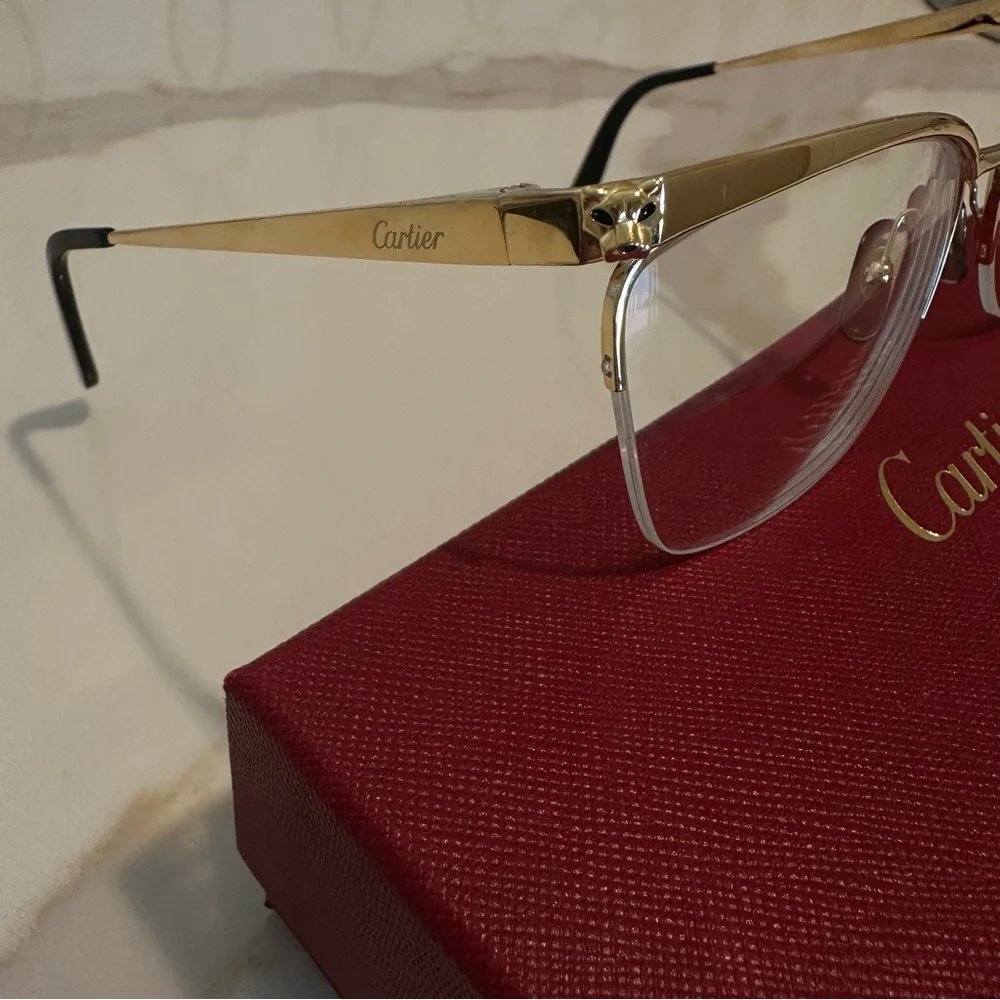 Cartier | Accessories | Cartier Gold Metal Eyeglasses With Black Case ...